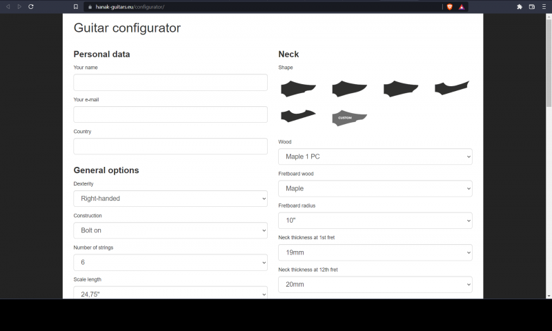 hanak guitars | Configurator Database